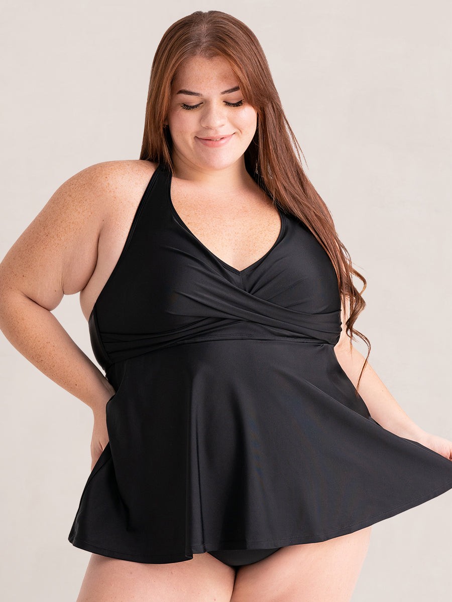 Shapermint Essentials Twist Front V Neck Halter Tankini